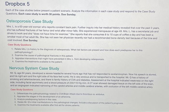 Solved Each of the case studies below present a patient | Chegg.com