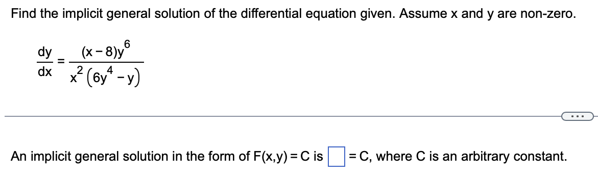 Solved Find the implicit general solution of the | Chegg.com