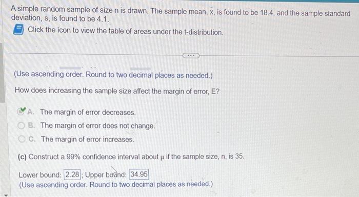 Solved A simple random sample of size n is drawn. The sample | Chegg.com