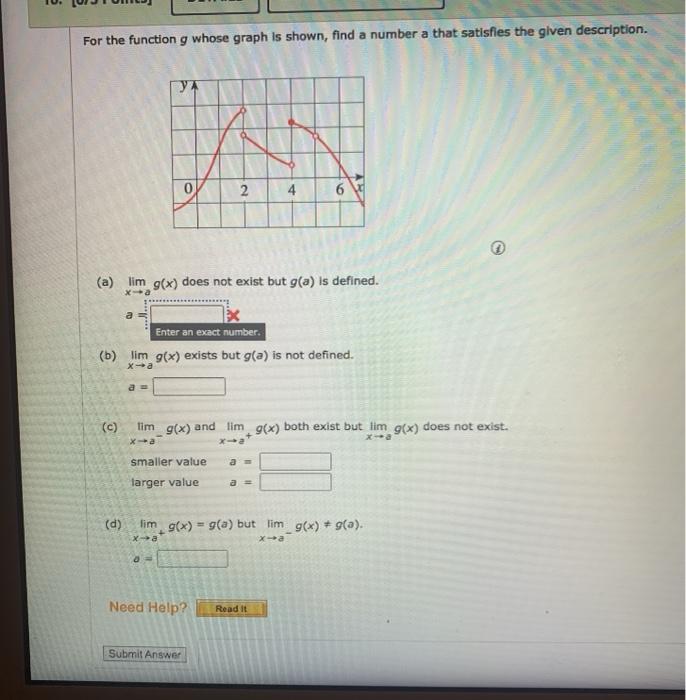 Solved For the function g whose graph is shown, find a | Chegg.com