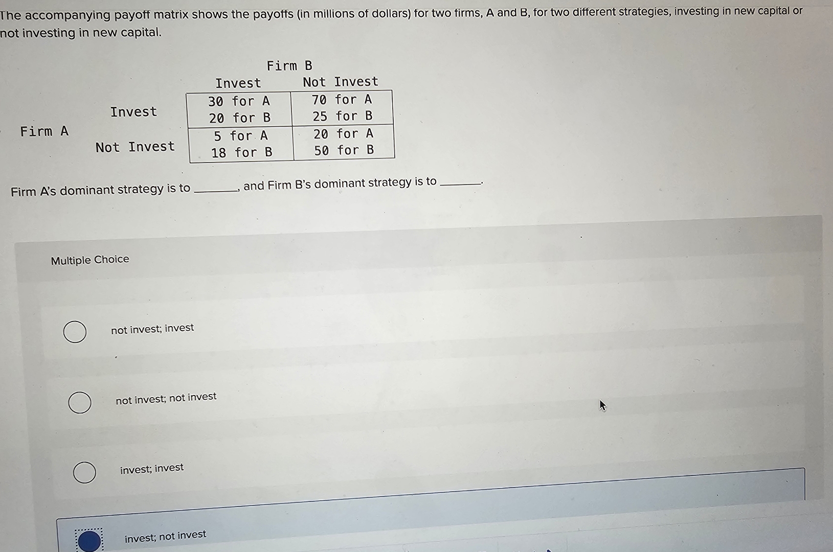 Solved The accompanying payoff matrix shows the payoffs (in | Chegg.com