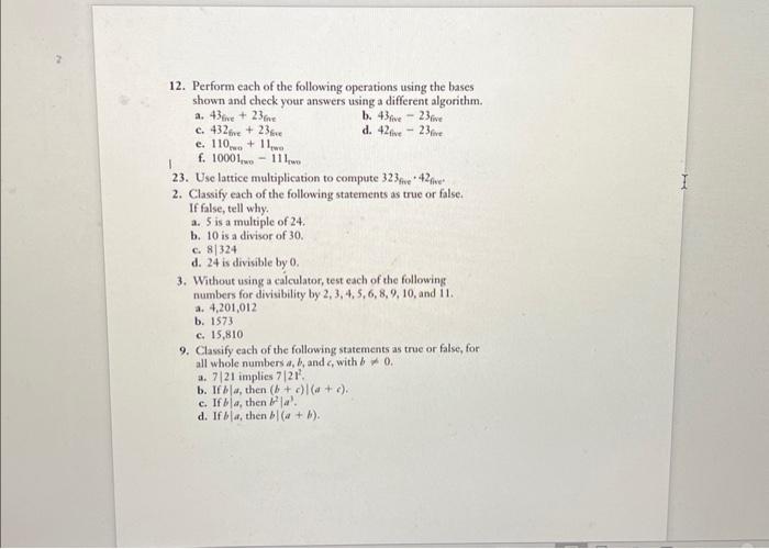 Solved 12. Perform each of the following operations using | Chegg.com