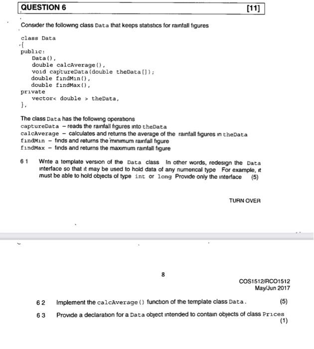 Solved Consider the following class Data that keeps | Chegg.com