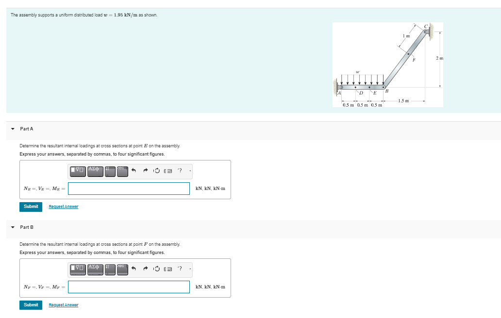 Solved The assembly supports a uniform distributed load | Chegg.com