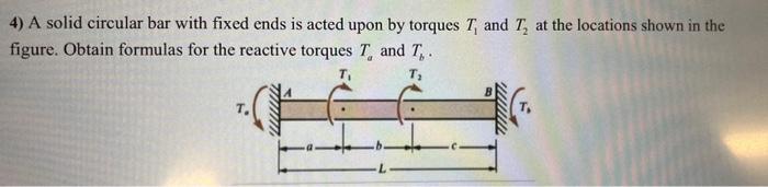 Solved 4) A solid circular bar with fixed ends is acted upon | Chegg.com