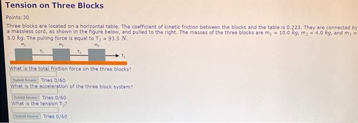 Solved Three blocks are located on a horizontal table. The | Chegg.com