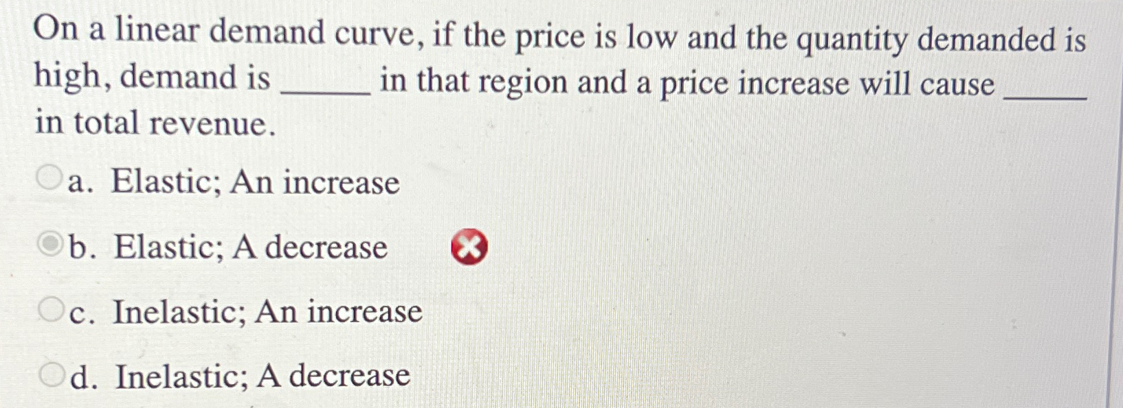 Solved On a linear demand curve, if the price is low and the | Chegg.com