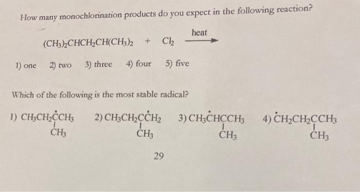 Solved How many monochlorination products do you expect in | Chegg.com