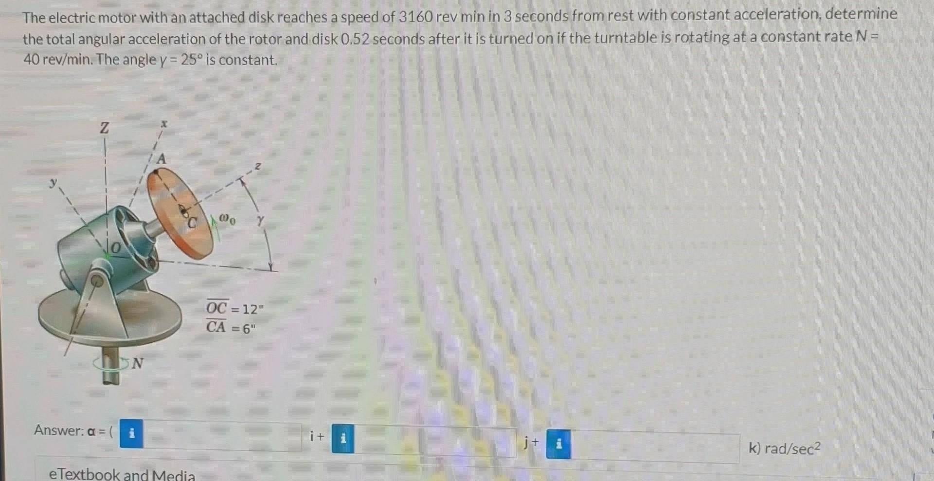 Solved The electric motor with an attached disk reaches a | Chegg.com