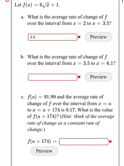 Solved Let f(x)=6x+1. a. What is the average rate of change | Chegg.com
