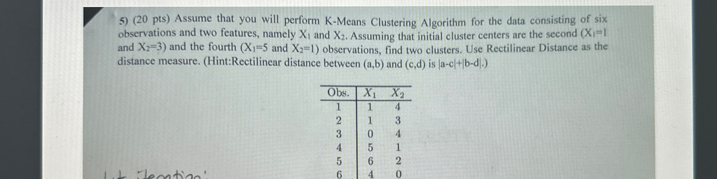 Solved (20 ﻿pts) ﻿Assume that you will perform K-Means | Chegg.com