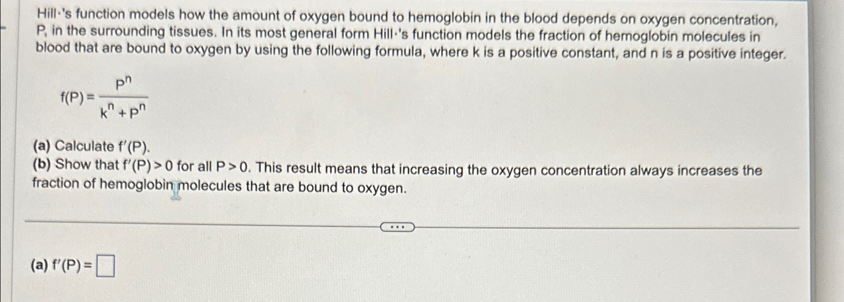 Solved Hill 's function models how the amount of oxygen | Chegg.com