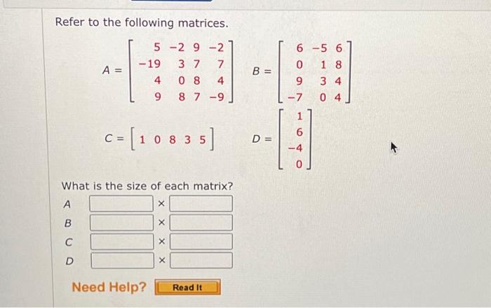 Solved Refer to the following matrices. | Chegg.com