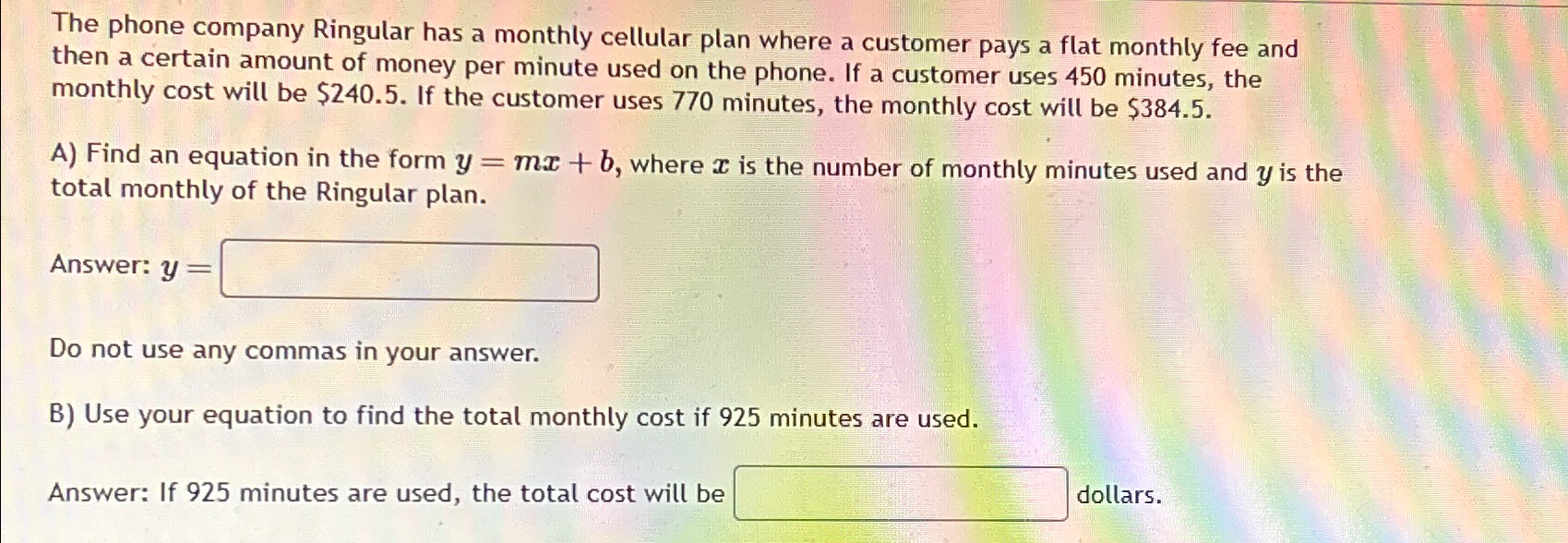 Solved The phone company Ringular has a monthly cellular | Chegg.com