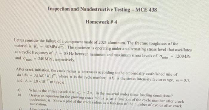 Solved Inspection and Nondestructive Testing - MCE 438 | Chegg.com