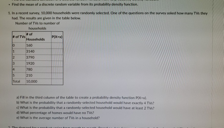 Solved . Find the mean of a discrete random variable from | Chegg.com