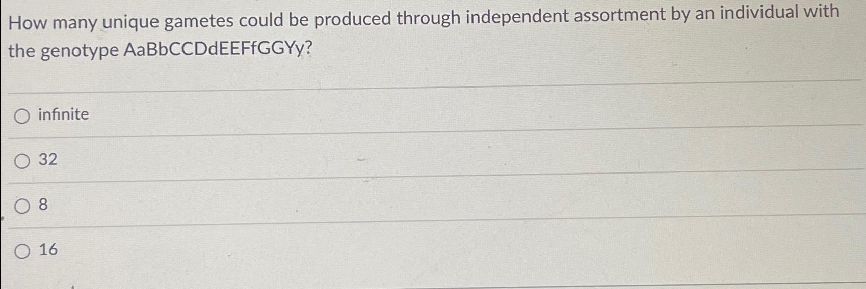 Solved How many unique gametes could be produced through | Chegg.com