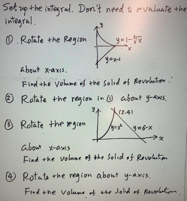 Solved Set up the integral. Don't need to evaluate the | Chegg.com