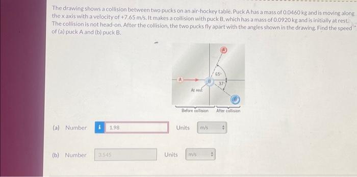 Solved The drawing shows a collision between two pucks on an | Chegg.com