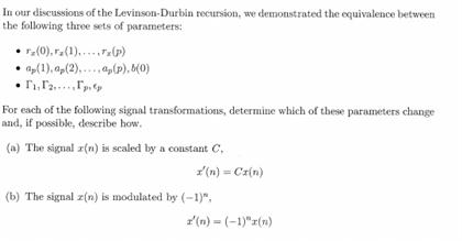 In our discussions of the Levinson-Durbin recursion. | Chegg.com