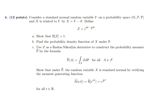 Solved 4. (12 points) Consider a standard normal random | Chegg.com