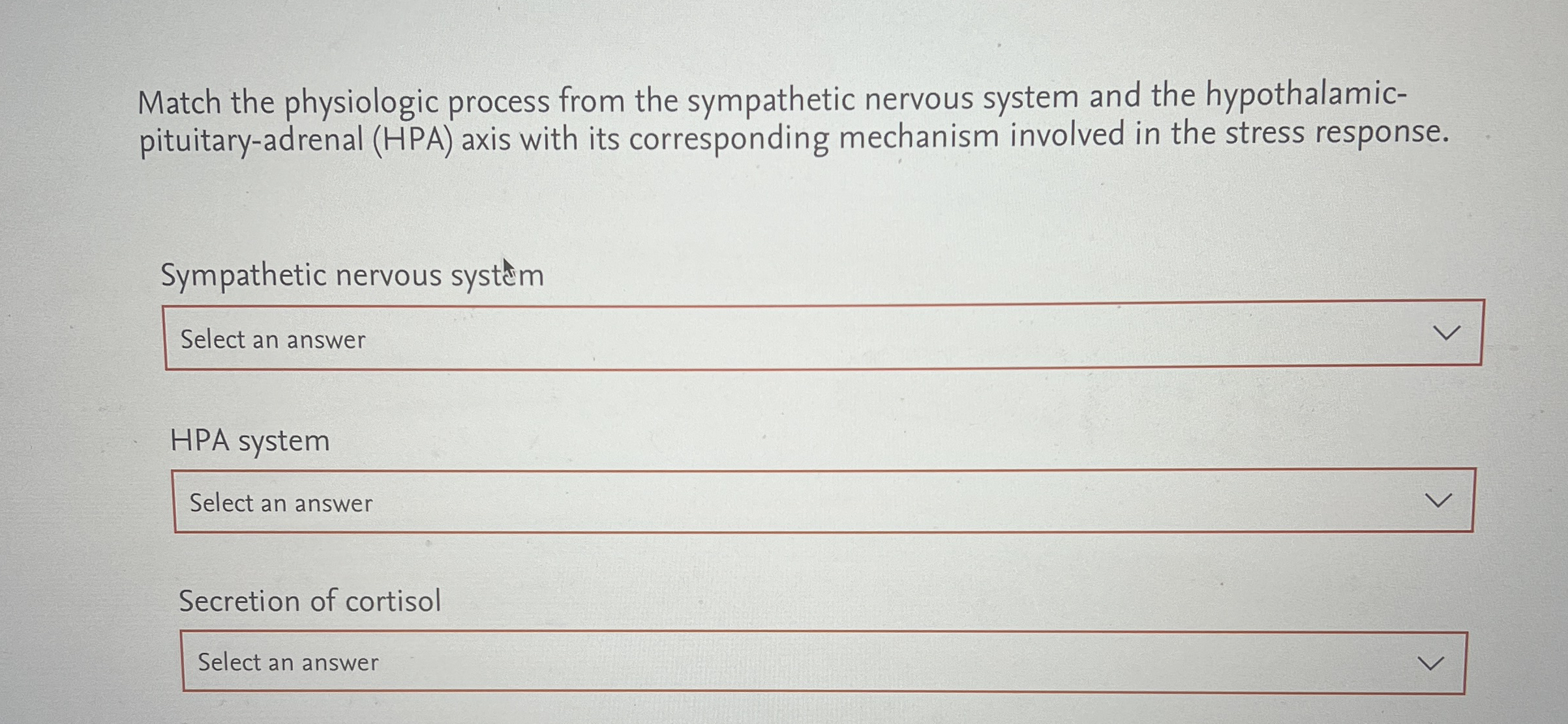 Solved Match the physiologic process from the sympathetic | Chegg.com