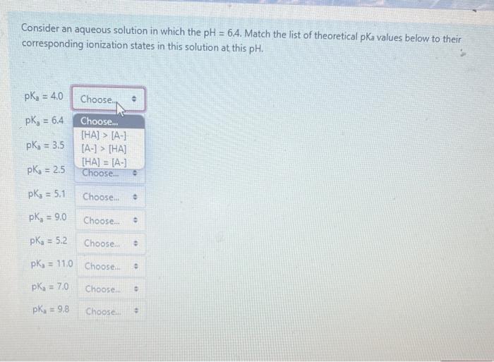 Solved Consider an aqueous solution in which the pH=6.4. | Chegg.com