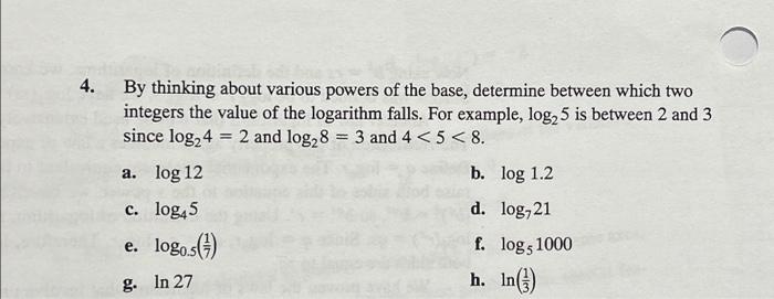 Solved 4. By thinking about various powers of the base, | Chegg.com