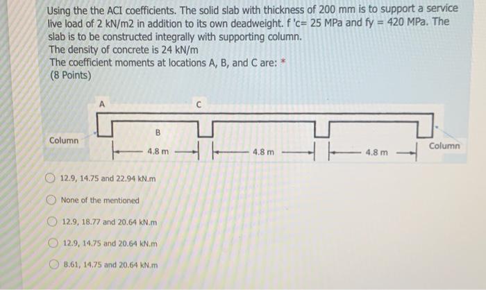 Solved Using the the ACI coefficients. The solid slab with | Chegg.com