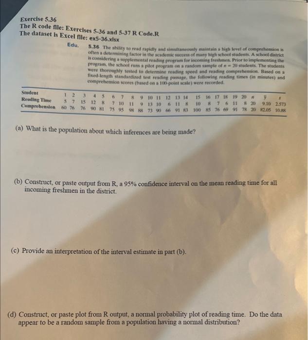 Exercise 5.36 The R code file: Exercises 5-36 and | Chegg.com