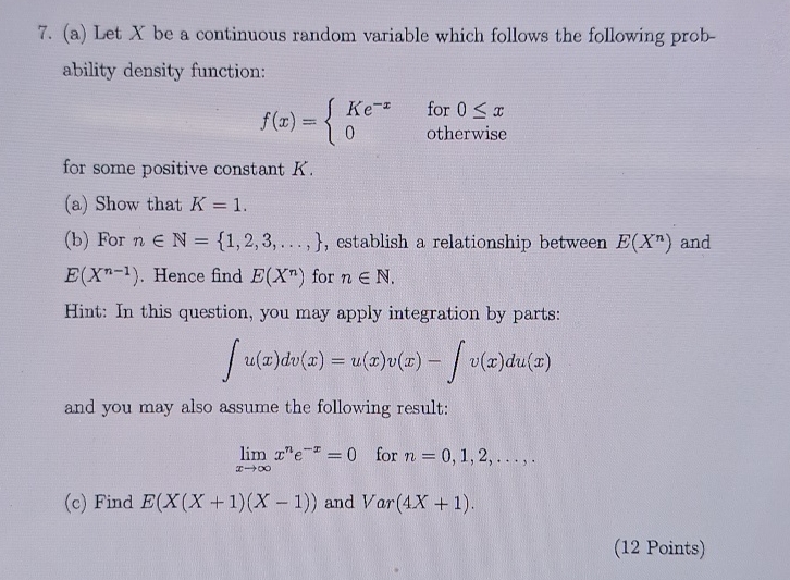 Solved (a) ﻿Let x ﻿be a continuous random variable which | Chegg.com