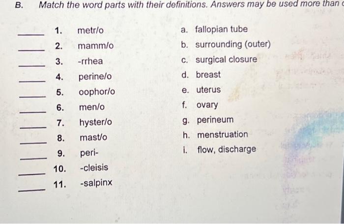 Solved A. Match combining forms with their definitions. | Chegg.com