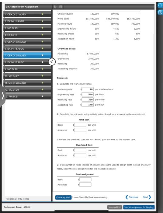 Solved 1. Calculate the four activity rates. 2. Calculate | Chegg.com