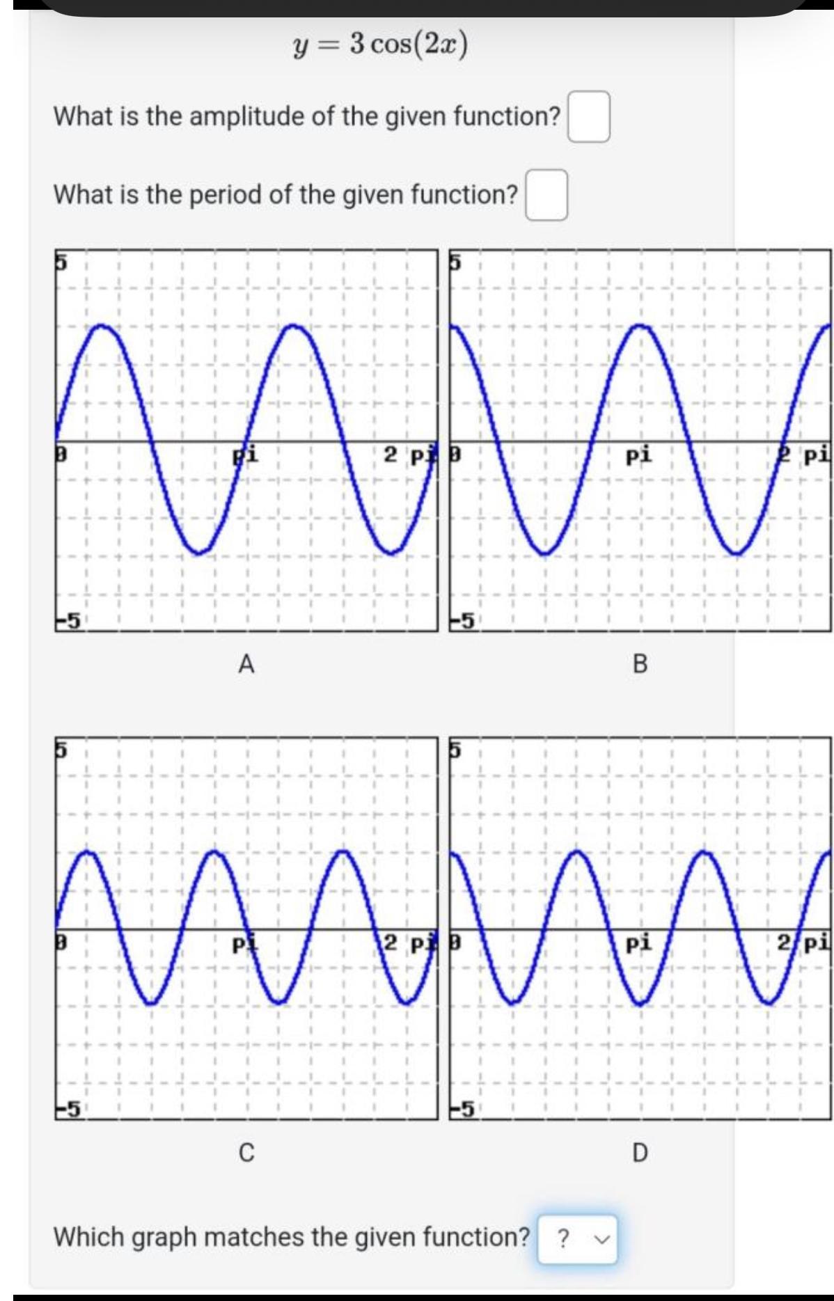 Solved y=3cos(2x)What is the amplitude of the given | Chegg.com