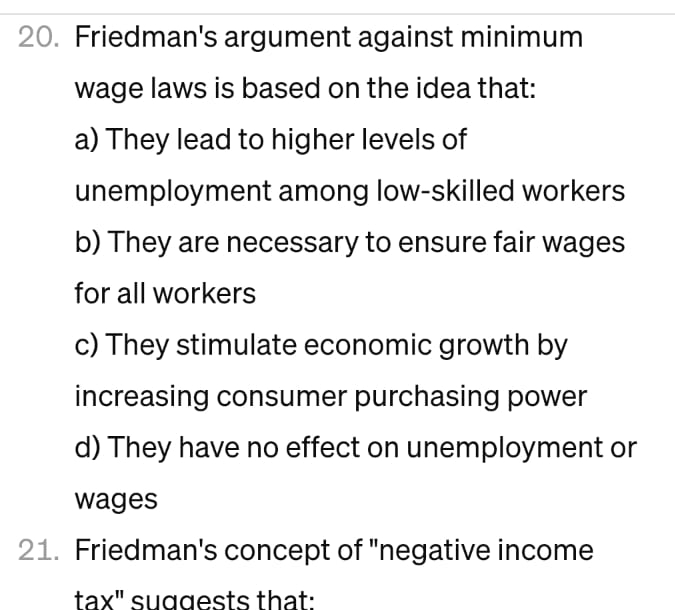 Solved Economics:Friedman's argument against minimum wage | Chegg.com