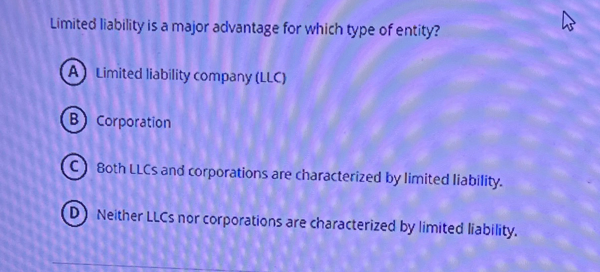Solved Limited liability is a major advantage for which type | Chegg.com