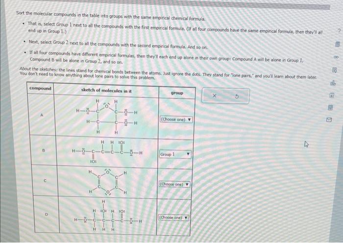 Solved Sort the molecular compounds in the table into groups | Chegg.com
