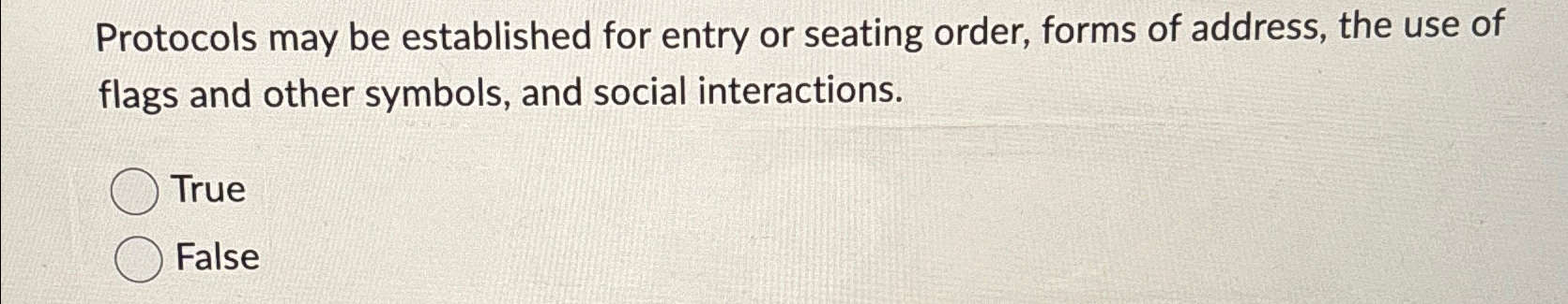 Solved Protocols may be established for entry or seating | Chegg.com