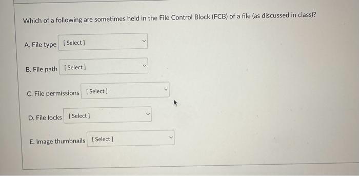Solved Which Of A Following Are Sometimes Held In The File 