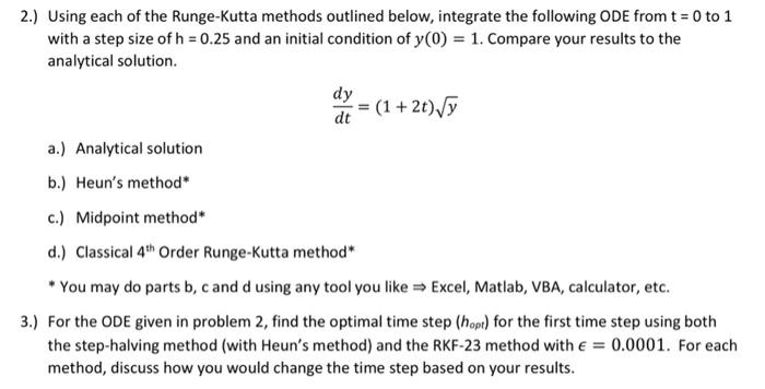 Solved 2.) Using each of the Runge-Kutta methods outlined | Chegg.com