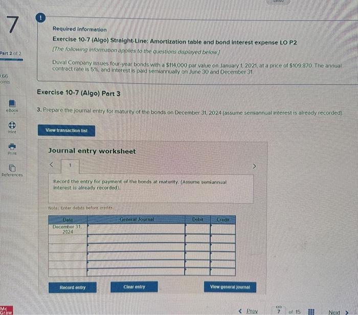 Solved Required information Exercise 10.7 (Algo) | Chegg.com