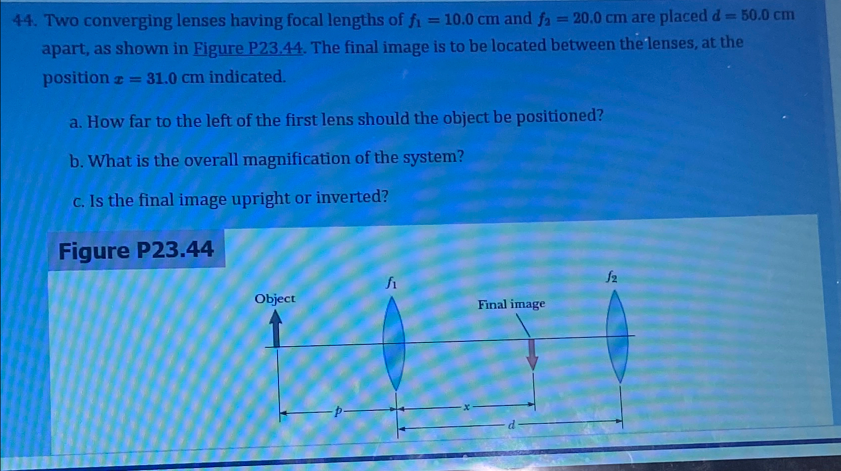 Solved Two converging lenses having focal lengths of | Chegg.com