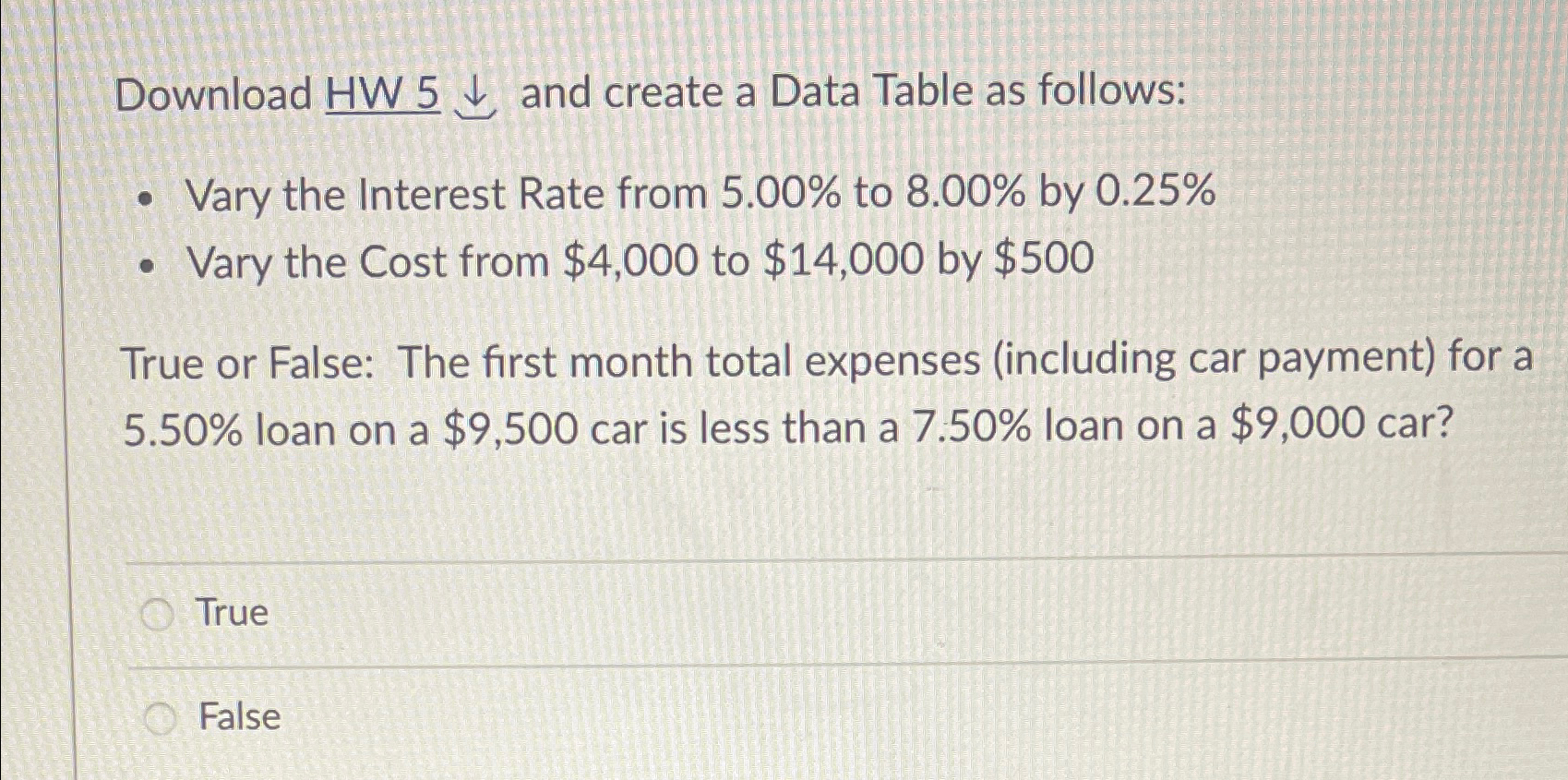 Solved Download HW 5darr and create a Data Table as | Chegg.com