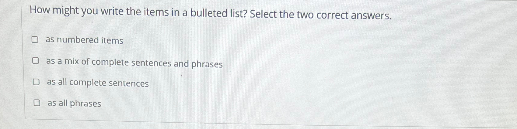 Solved How might you write the items in a bulleted list? | Chegg.com