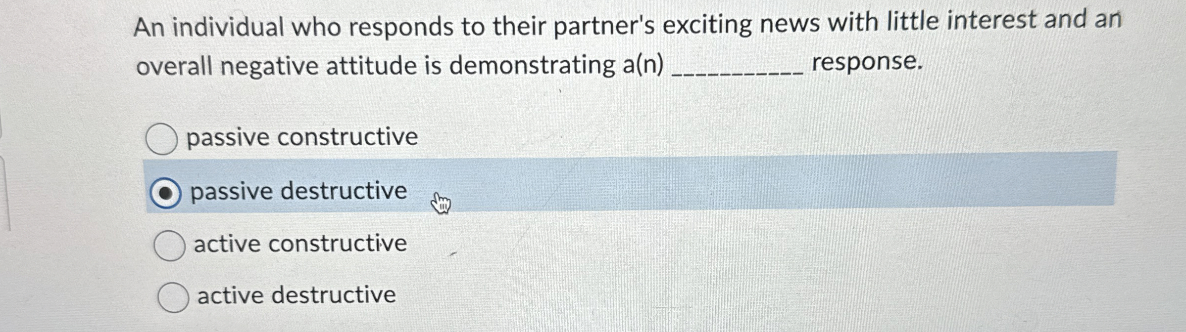 Solved An individual who responds to their partner's | Chegg.com