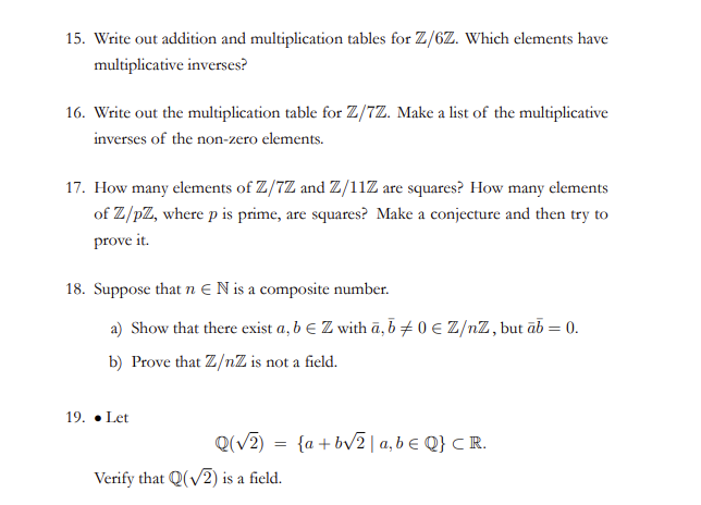Solved Write out addition and multiplication tables for Z6Z. | Chegg.com