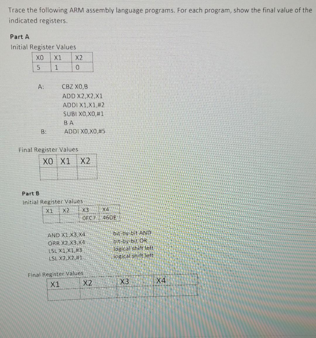 Solved Trace the following ARM assembly language programs. | Chegg.com