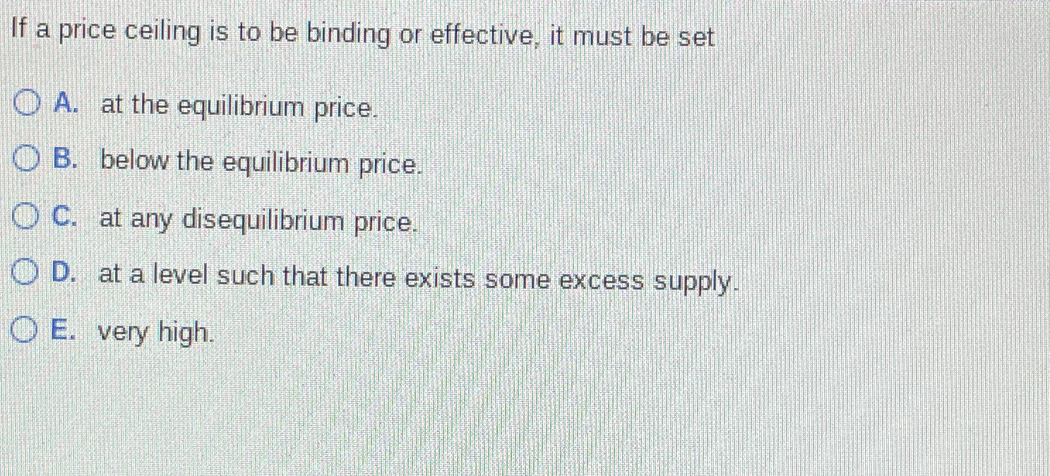 Solved If a price ceiling is to be binding or effective, it | Chegg.com
