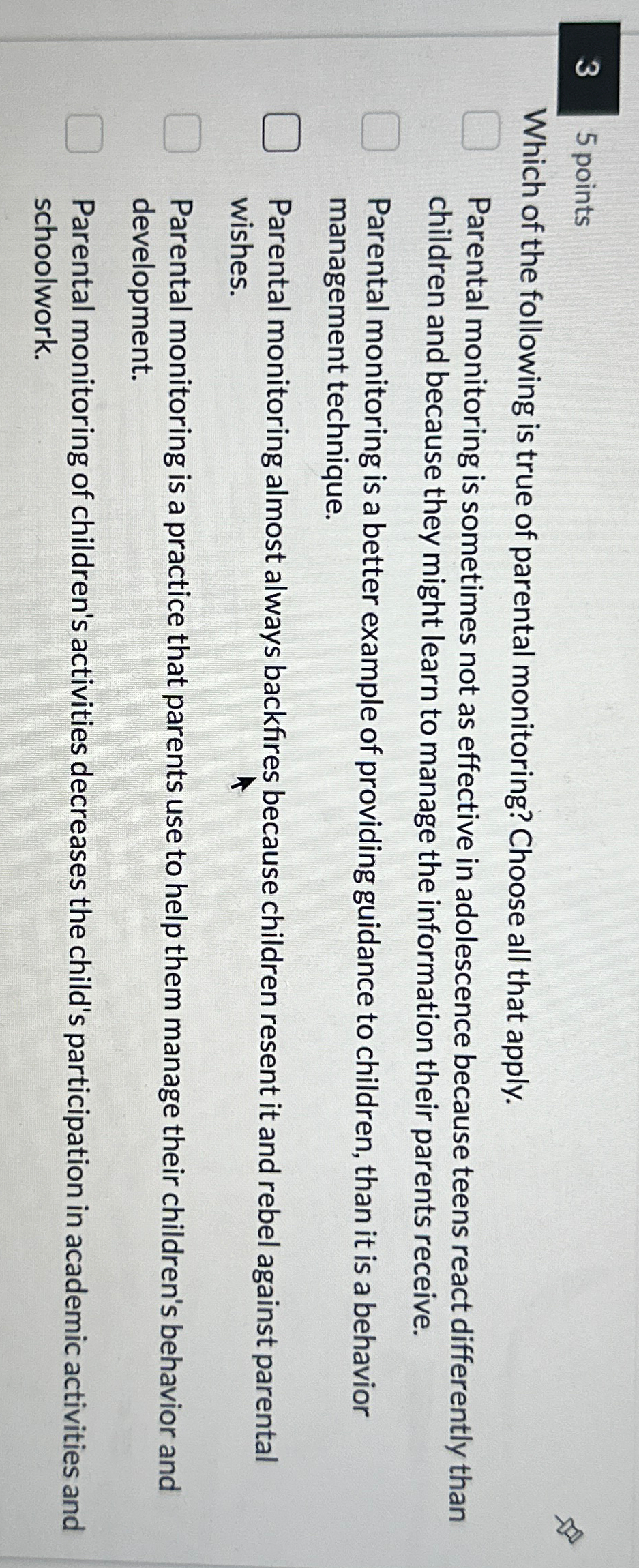Solved 35 ﻿pointsWhich of the following is true of parental | Chegg.com