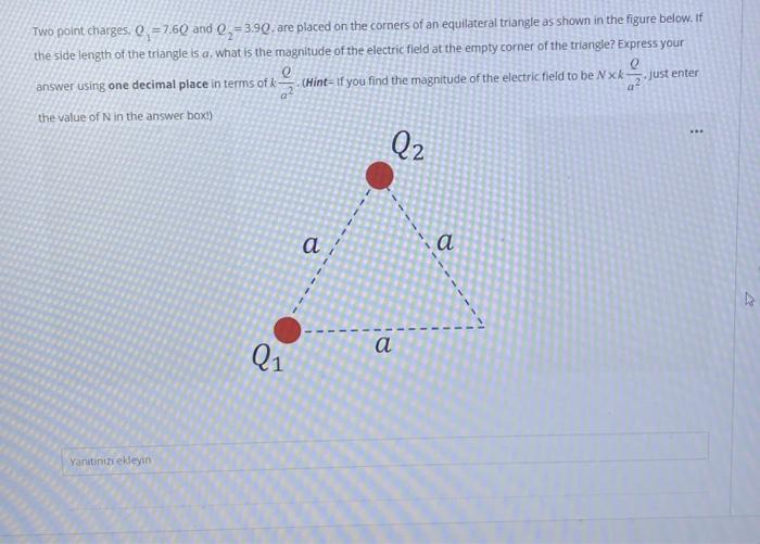 Solved Two point charges, Q1=7.6Q and Q2=3.9Q, are placed on | Chegg.com